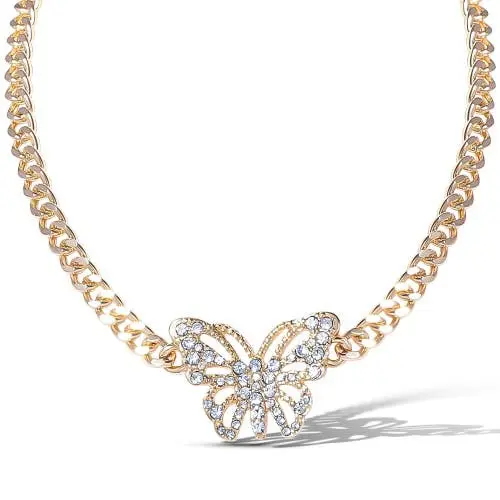 Jessica Simpson Butterfly Pendant Statement Chain Necklace - Gold