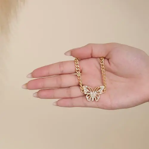 Jessica Simpson Tone Butterfly Pendant Chain Necklace - Gold