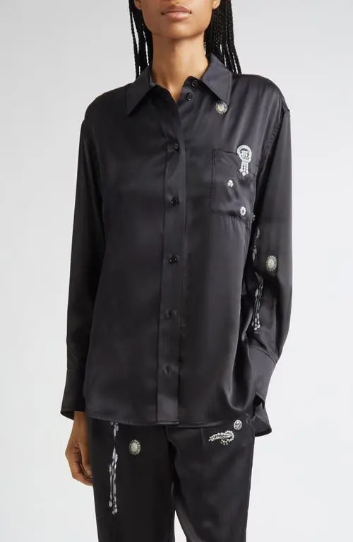 Victoria Beckham Crystal Print Silk Pajama Shirt - Black