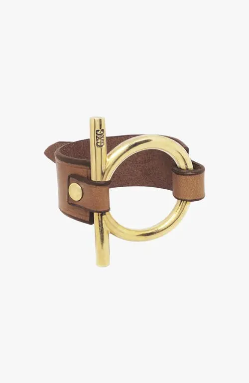 CXC Omega Leather Bangle Bracelet - Gold