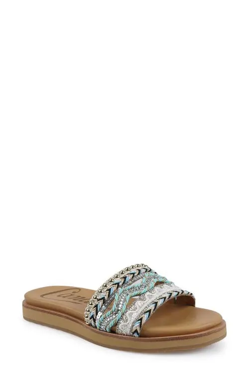 CANDIE'S Woven Embellished Slide Sandals - Mint Fabric