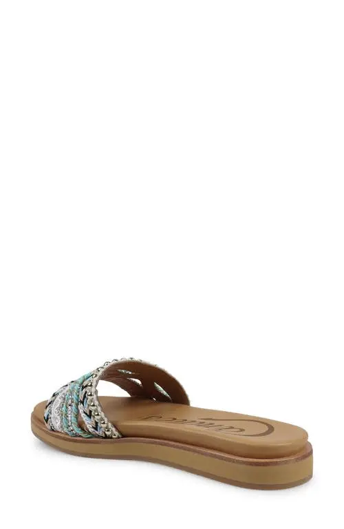 CANDIE'S Woven Embellished Slide Sandals - Mint Fabric