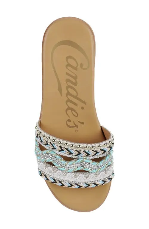 CANDIE'S Woven Embellished Slide Sandals - Mint Fabric