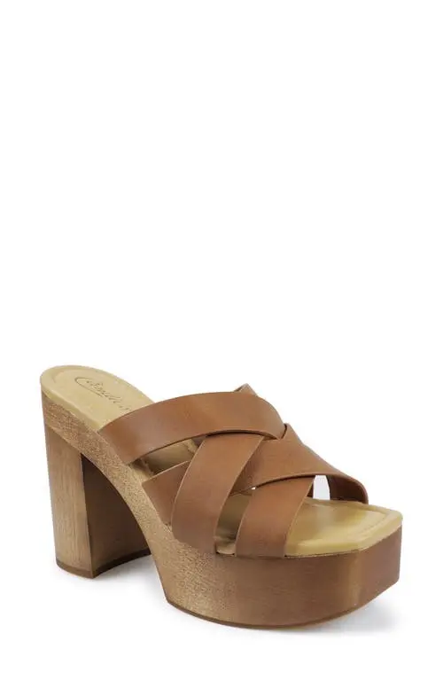 CANDIE'S Marlie Platform Slide Sandal - Tan Leather