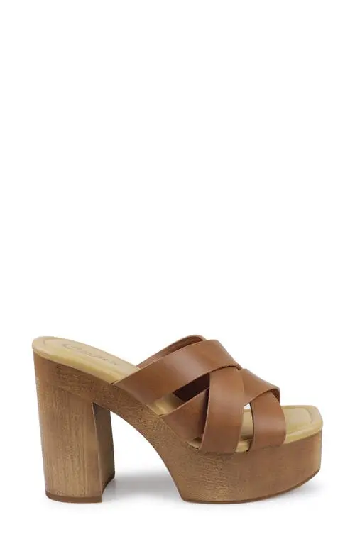 CANDIE'S Marlie Platform Slide Sandal - Tan Leather