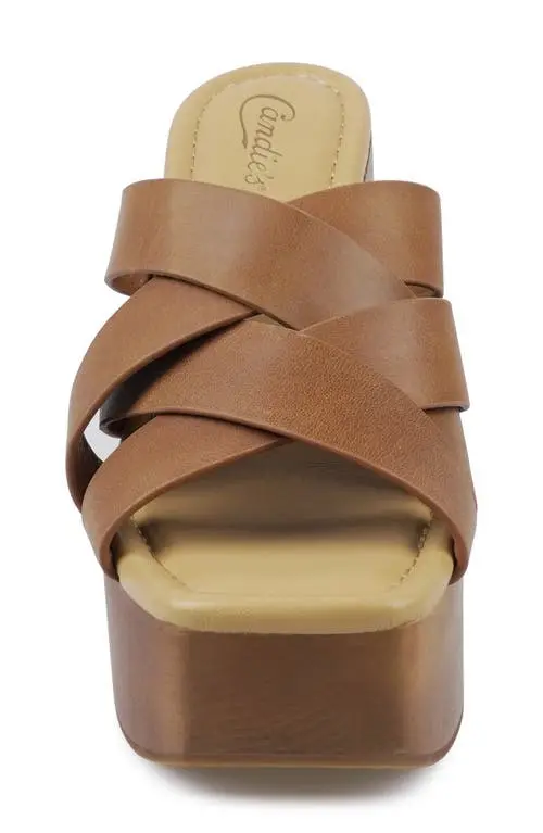 CANDIE'S Marlie Platform Slide Sandal - Tan Leather