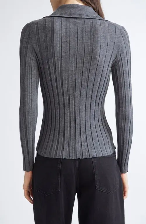 NACKIYE Sugarman Rib Wool Polo Sweater - Anthracite
