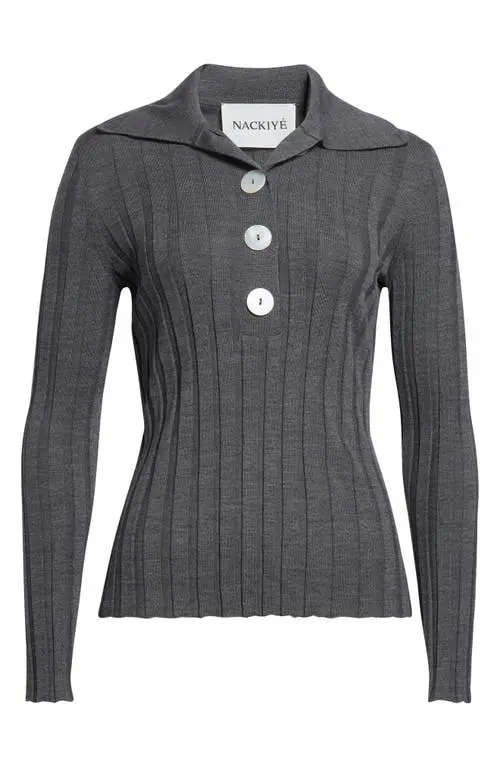NACKIYE Sugarman Rib Wool Polo Sweater - Anthracite