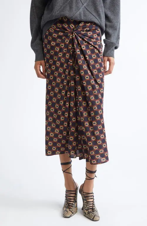 Dries Van Noten Smila Tie Print Silk Maxi Skirt - Navy