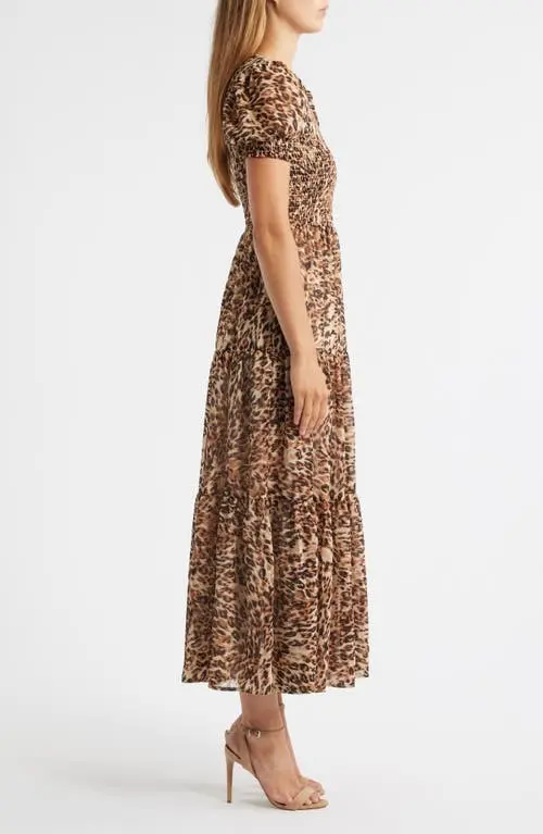 Anne Klein Smocked Puff Sleeve Maxi Dress
