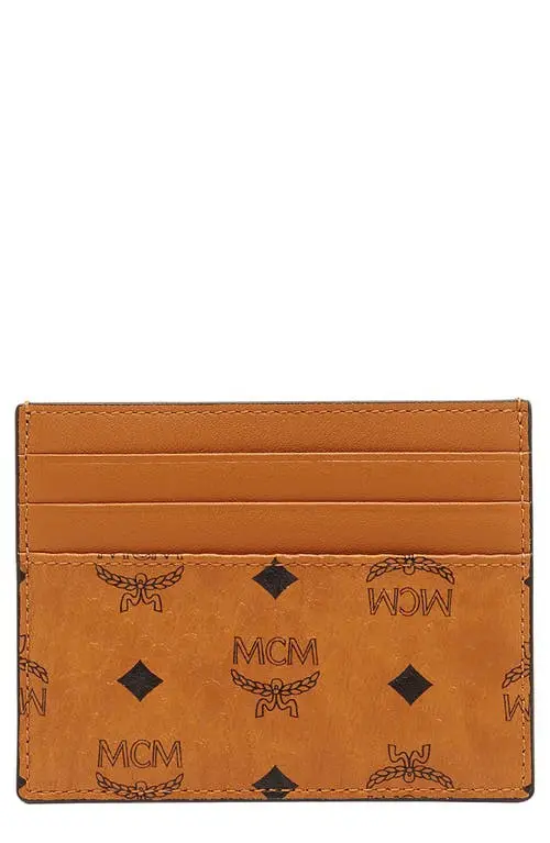 Mcm Money Clip Card Case In Visetos Original - Cognac
