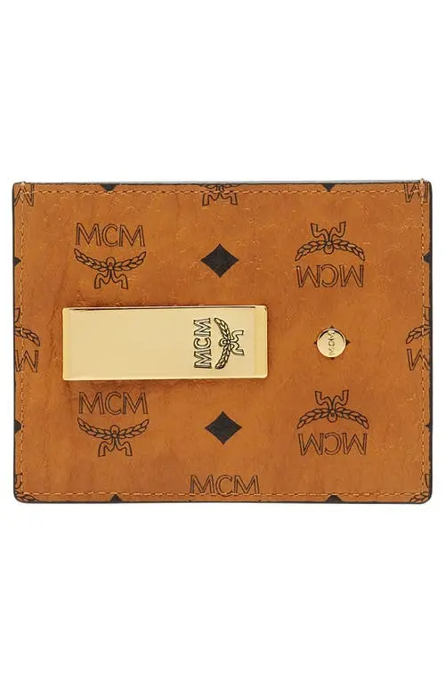 Mcm Money Clip Card Case In Visetos Original - Cognac