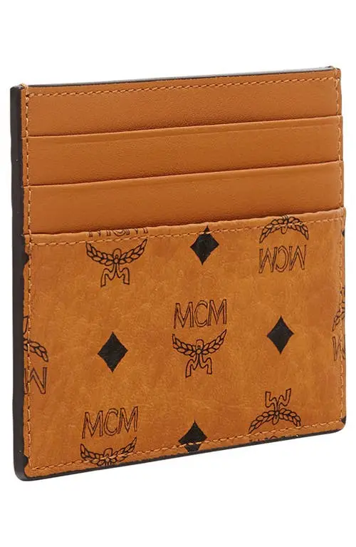 Mcm Money Clip Card Case In Visetos Original - Cognac
