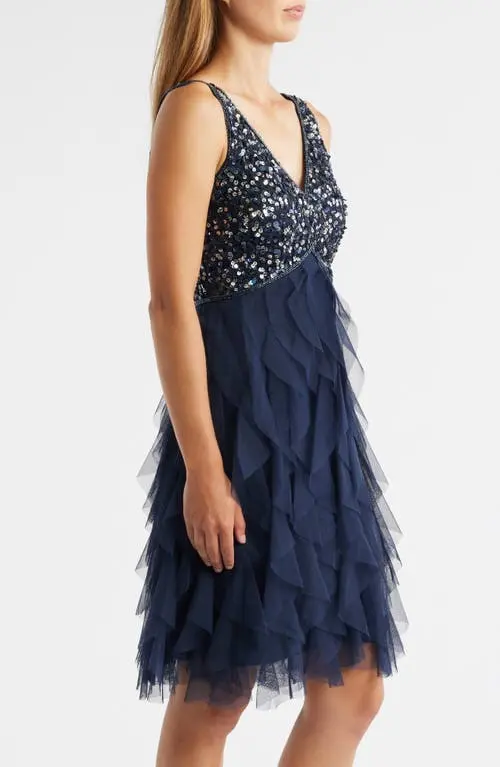 Pisarro Nights Beaded Ruffle Skirt Mini Dress
