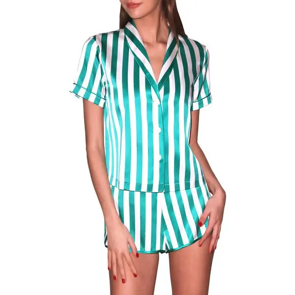 Fleur Du Mal Satin Pajama Top - Riviera Stripe