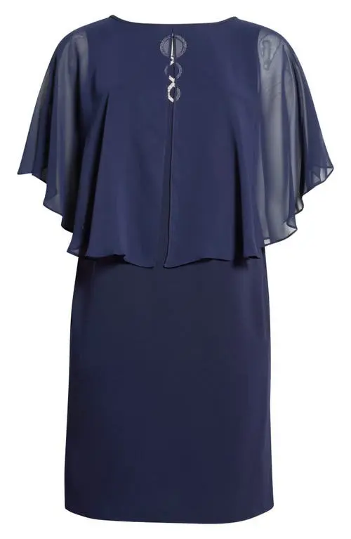 CONNECTED APPAREL Cape Midi Dress - Navy