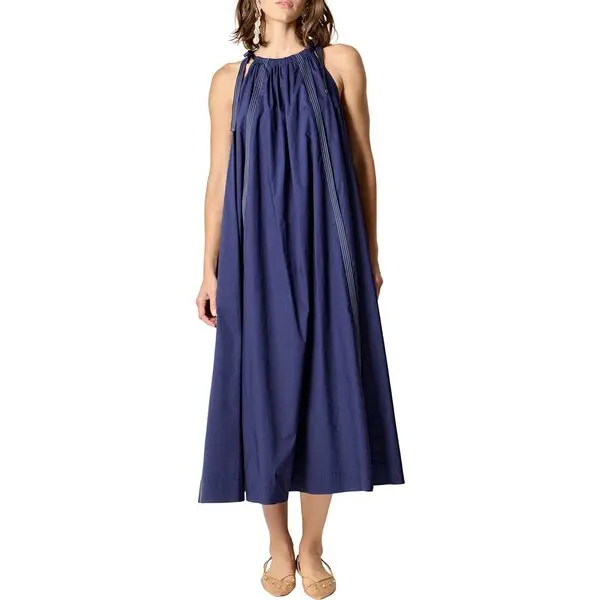 English Factory Tie Strap Trapeze Midi Sundress - Navy