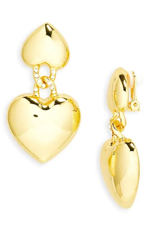 KENNETH JAY LANE Heart Drop Clip-on Earrings - Gold