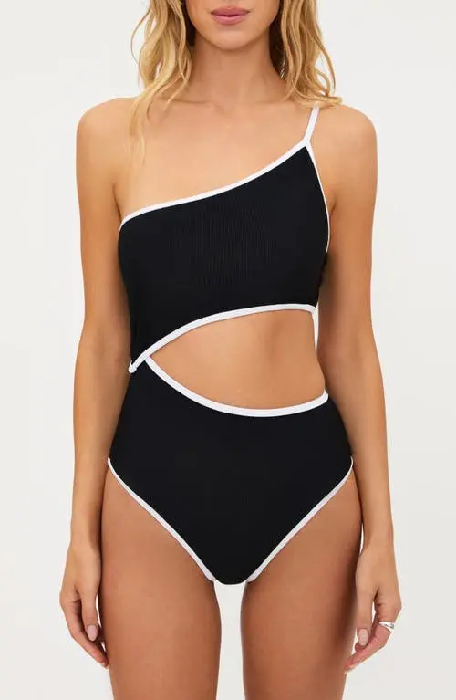 Beach Riot Colorblock Cutout One-shoulder One-piece Swimsuit - Black/white