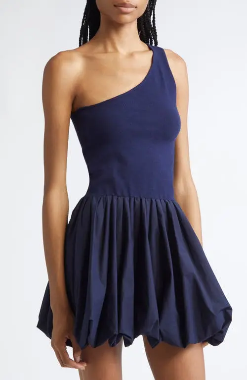 Derek Lam 10 Crosby Calla One-shoulder Bubble Hem Mixed Media Dress