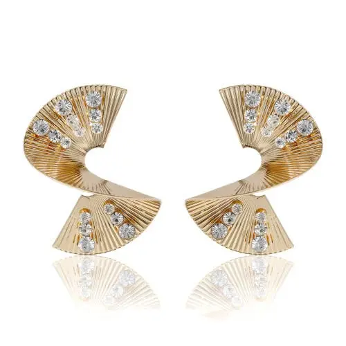 Bcbgmaxazria Sculpted Fan Crystal Earrings - Gold