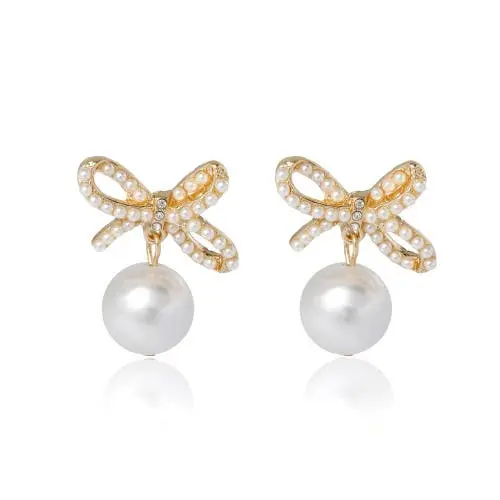 Bcbgmaxazria Bow Pearl Drop Earrings - Gold