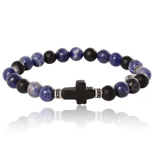 Lucky Brand Sodalite Bead Stretch Bracelets With Cross Accent - Navy Blue