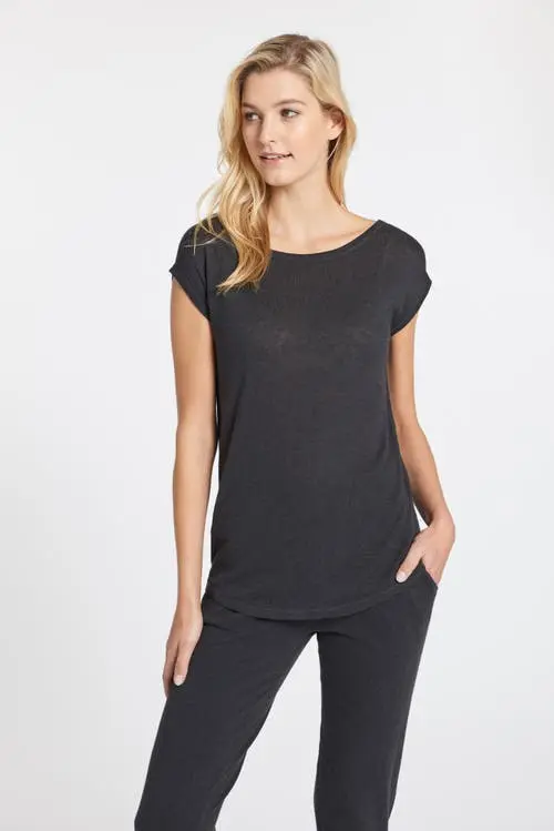 LEIMERE Mock Neck Crop Top - Charcoal