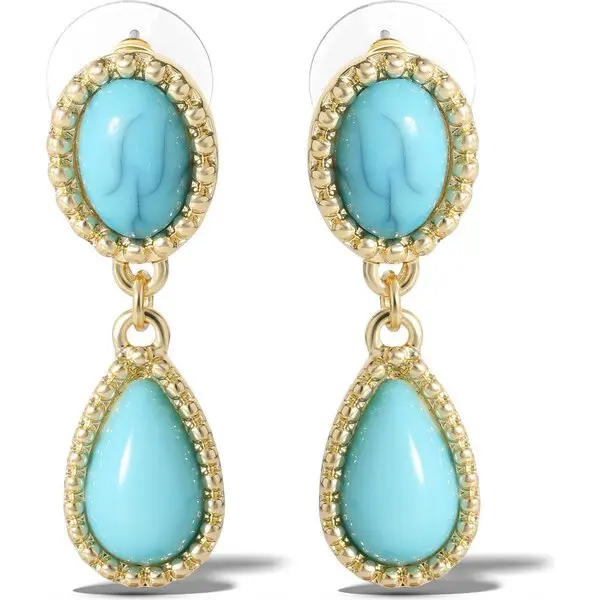 Jessica Simpson Oxidized Dangle Earrings - Gold, Turquoise