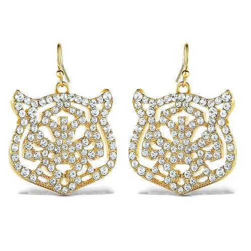 Jessica Simpson Tiger Drop Earrings With Crystals - Gold