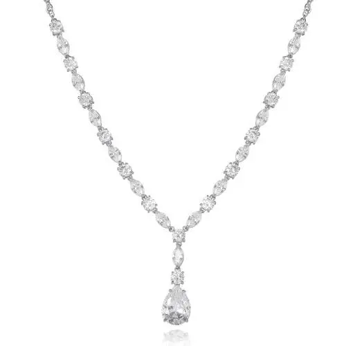 Jessica Simpson Crystal Drop Pendant Necklace - Silver