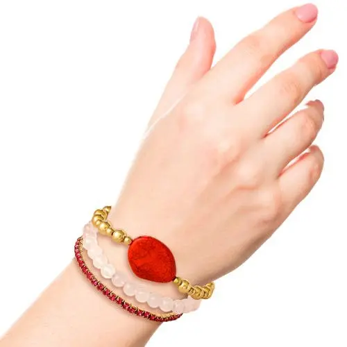 Jessica Simpson 3-piece Beaded Stretch Bracelet Set - Gold, Red