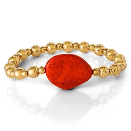 Jessica Simpson 3-piece Beaded Stretch Bracelet Set - Gold, Red