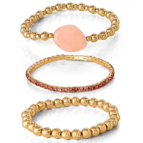 Jessica Simpson 3-piece Beaded Stretch Bracelet Set - Pink/ Gold