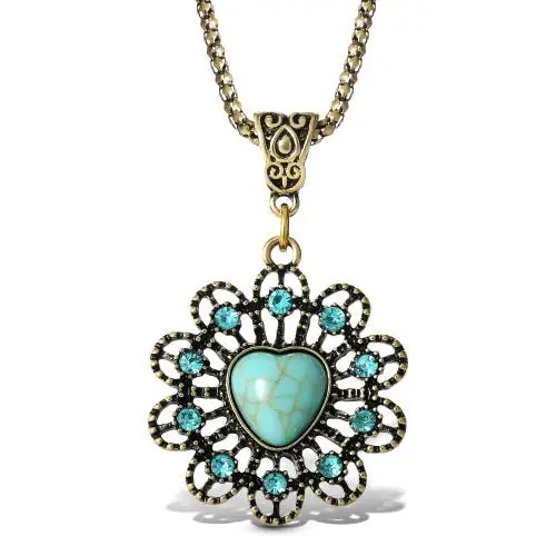 Jessica Simpson Stone Ornate Pendant Necklace - Gold, Turquoise