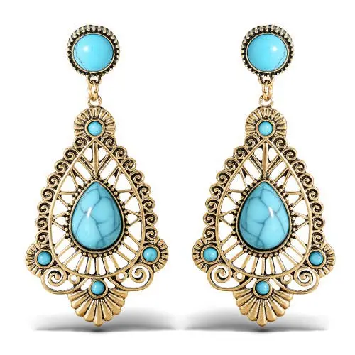Jessica Simpson Stone Filigree Dangle Earrings - Gold, Turquoise
