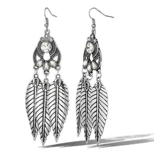 Jessica Simpson Leaf Drop Statement Earrings - Silver