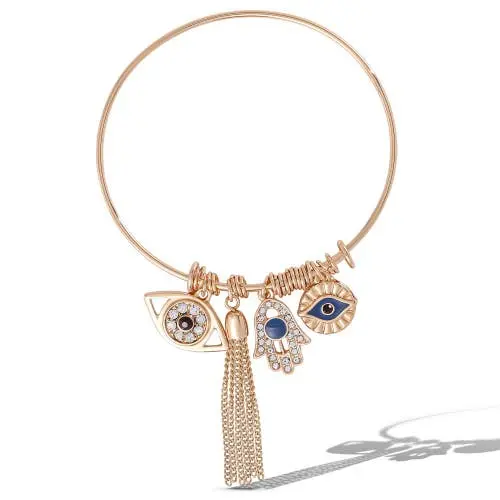 Jessica Simpson Evil Eye Charm Bangle Bracelet - Gold