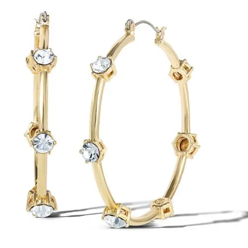 Jessica Simpson Drop And Hoop Earrings With Crystal Embellishments - Gold