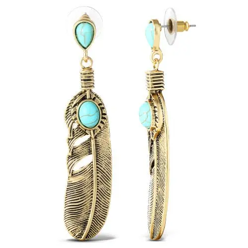 Jessica Simpson Stone Feather Drop Earrings