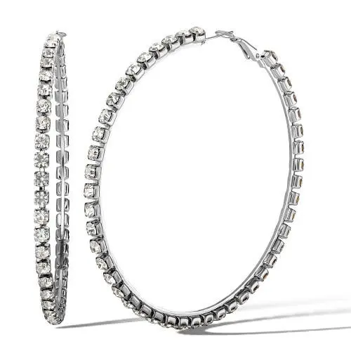 Jessica Simpson Crystal Lined Hoop Earrings - Silver