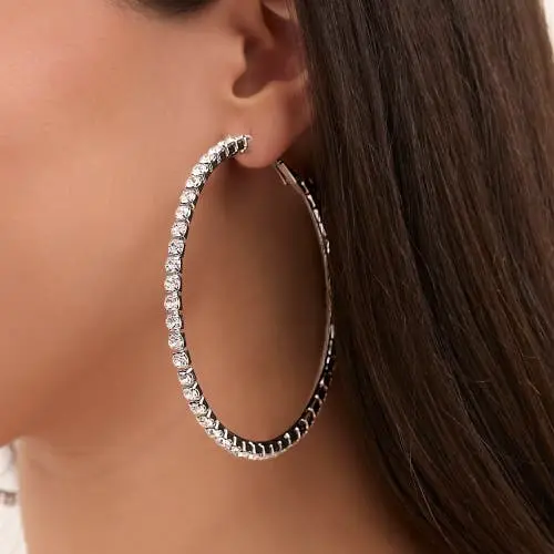 Jessica Simpson Crystal Lined Hoop Earrings - Silver