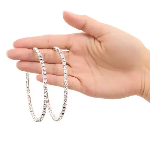 Jessica Simpson Crystal Lined Hoop Earrings - Silver