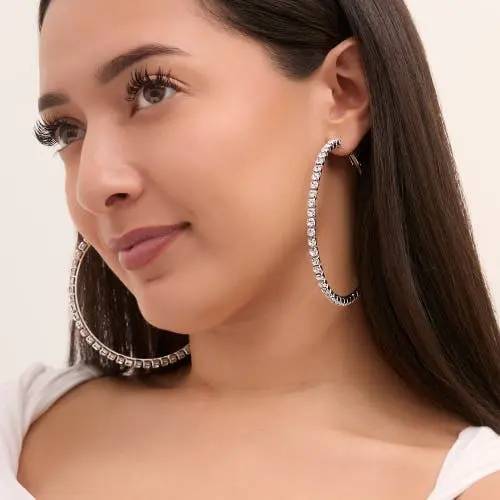 Jessica Simpson Crystal Lined Hoop Earrings - Silver