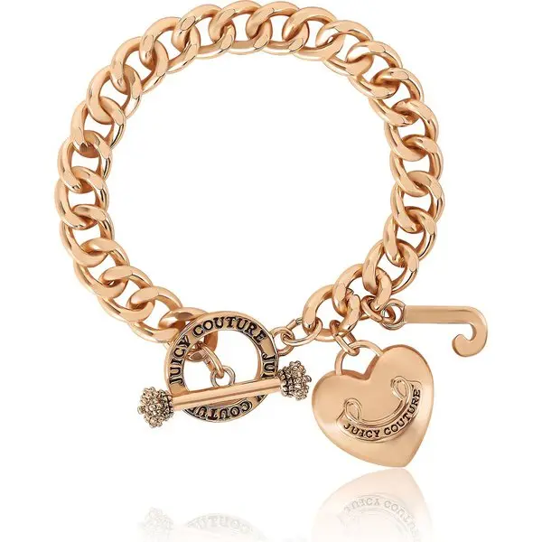 Juicy Couture Toggle Bracelet With Crystal Heart Charm - Gold