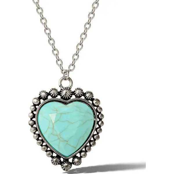 Jessica Simpson Heart Pendant Necklace - Silver, Turquoise