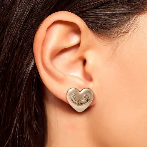 Juicy Couture Heart Stud Earrings With Logo - Gold
