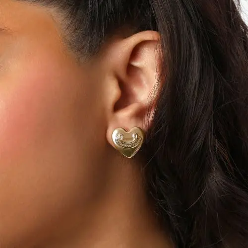 Juicy Couture Heart Stud Earrings With Logo - Gold
