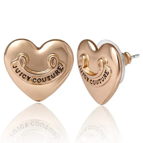 Juicy Couture Heart Stud Earrings With Logo - Gold