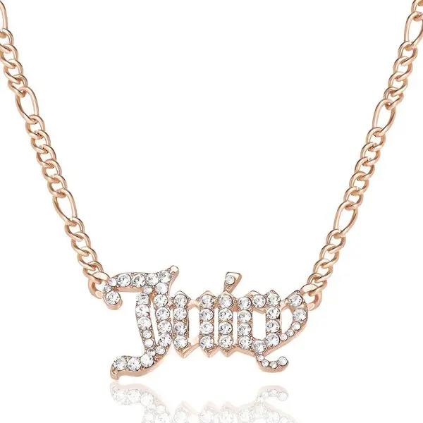 Juicy Couture Crystal Script Logo Chain Necklace - Gold